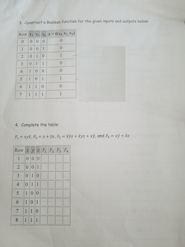 Solved Construct A Boolean Function For The Given Inputs And 3139