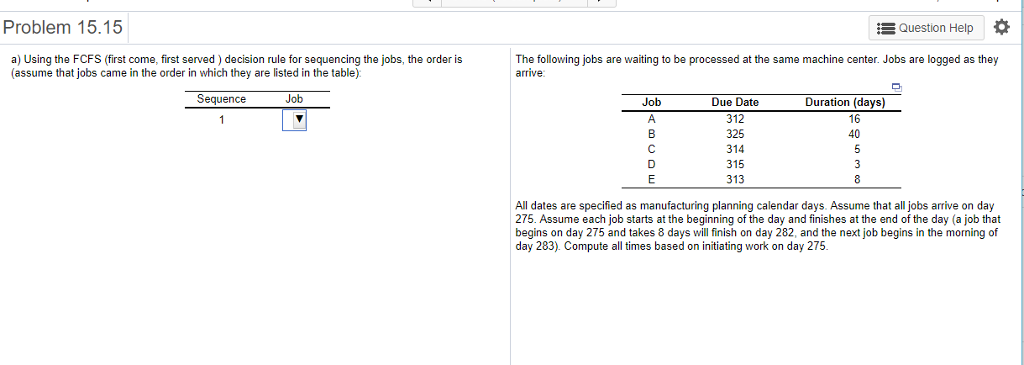 Solved Problem 15.15 Question Help a) Using the FCFS (first | Chegg.com