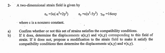 Solved A two dimensional strain field is given by; , , | Chegg.com
