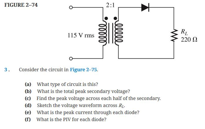 Solved FIGURE 2-74 115 V rms 220 Ω 3. Consider the circuit | Chegg.com