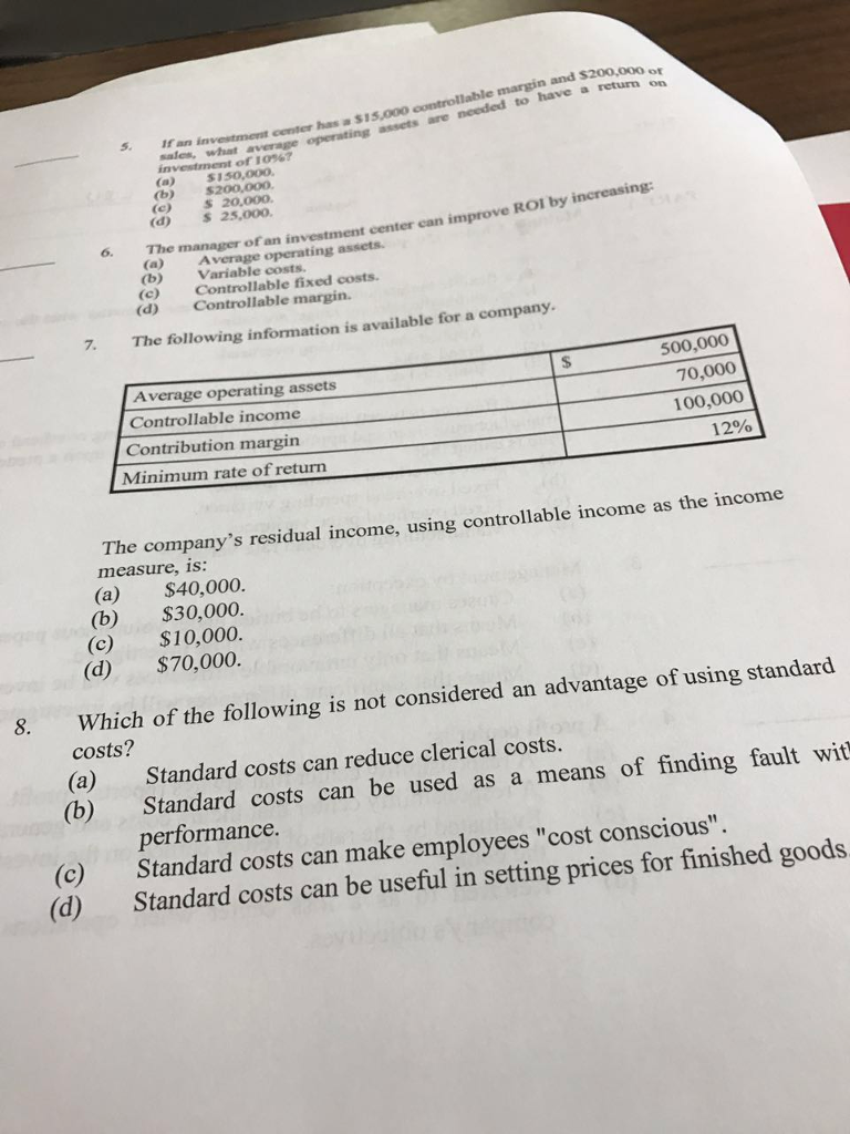 Solved 9 A company developed the following standards per | Chegg.com