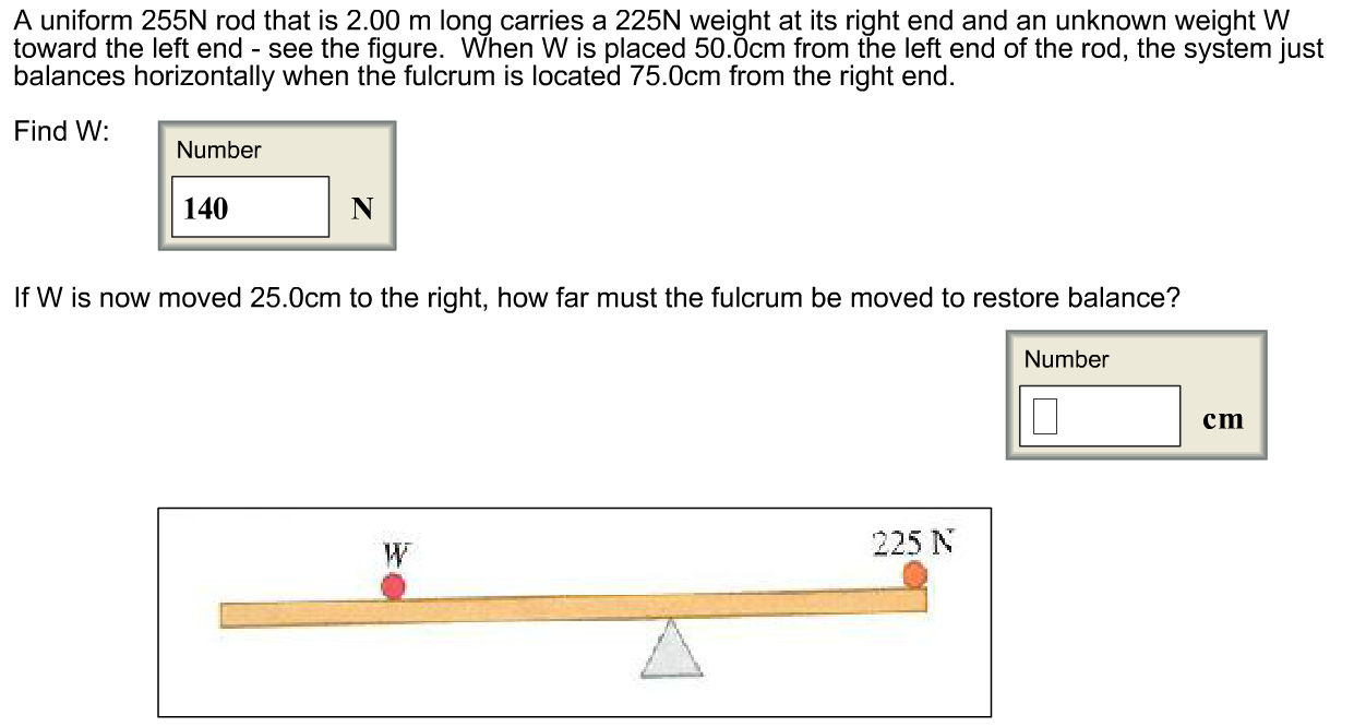 Solved A uniform 255N rod that is 2.00 m long carries a 225N | Chegg.com