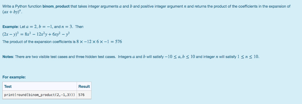 Write a Python function binom_product that takes | Chegg.com