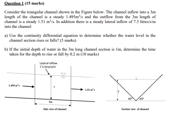 Solved Question 1 (15 marks) Consider the triangular channel | Chegg.com