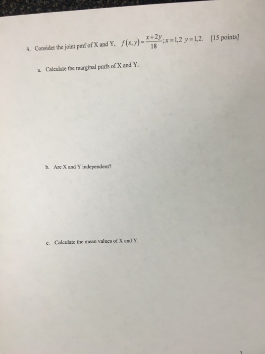 Solved Consider the joint pmf of X and Y, f(x, y) = x + | Chegg.com