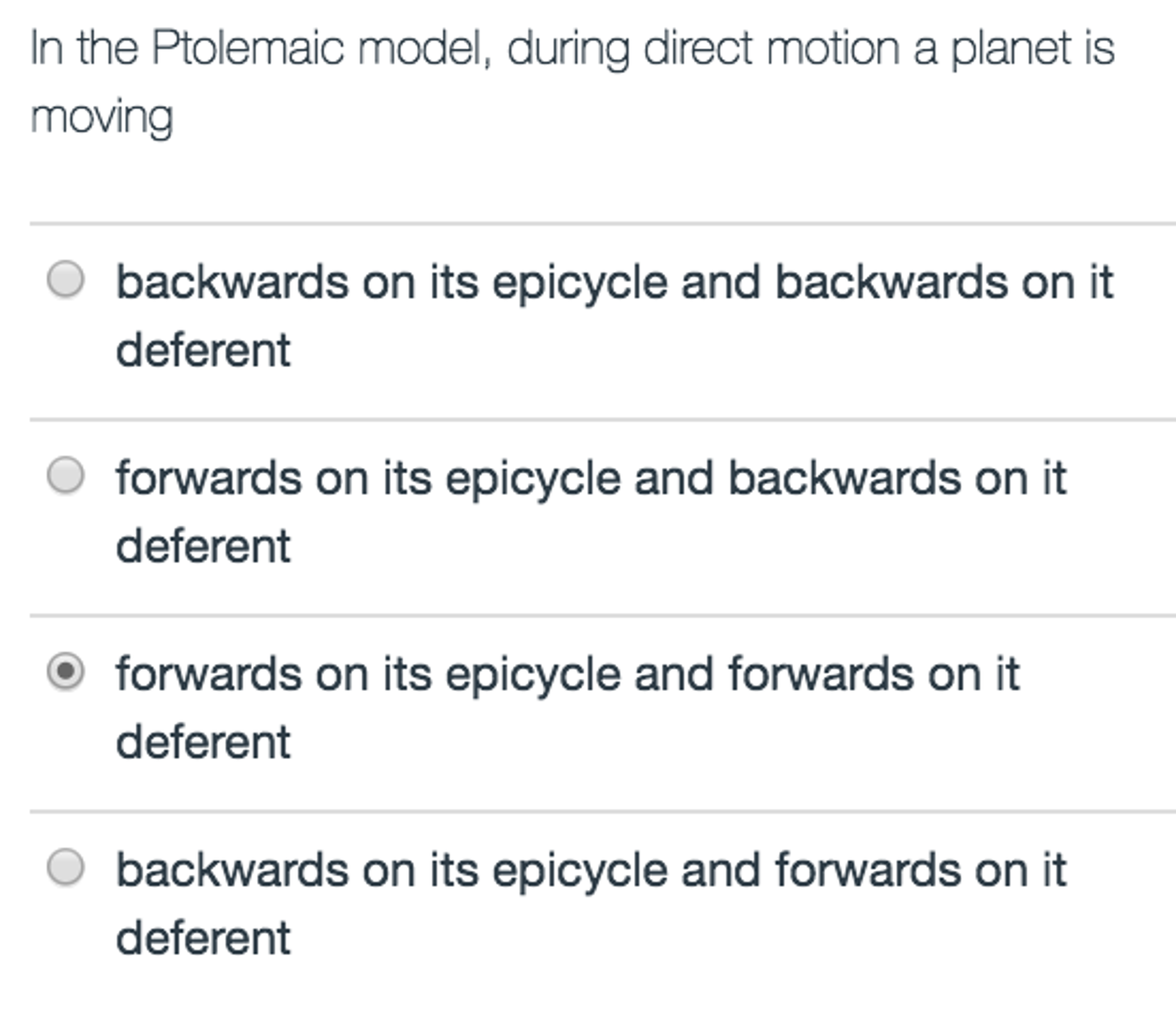 Solved In the Ptolemaic model, during direct motion a planet | Chegg.com