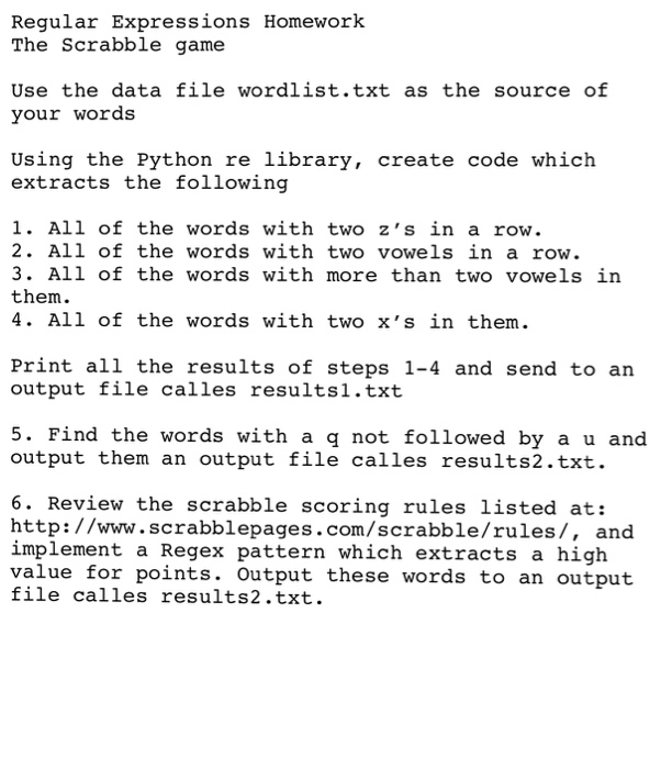 Solved Regular Expressions Homework The Scrabble game Use | Chegg.com
