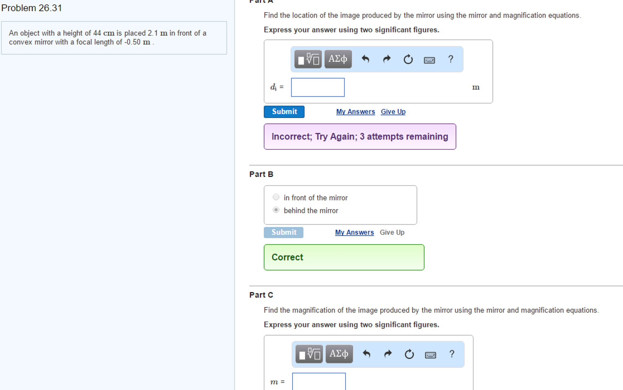 Solved An object with a height of 44 cm placed 2.1 m in | Chegg.com