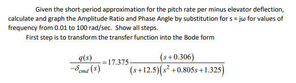 Solved Given the short-period approximation for the pitch | Chegg.com