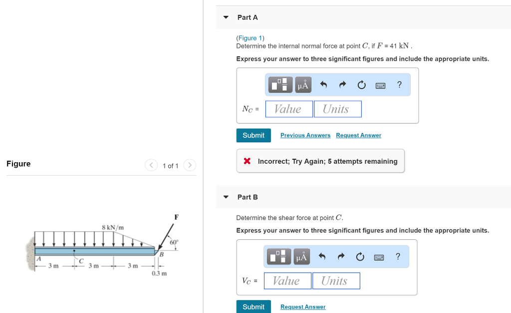 Solved Part A Figure 1 Determine The Internal Normal Force
