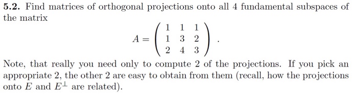Solved Find matrices of orthogonal projections onto all 4 | Chegg.com