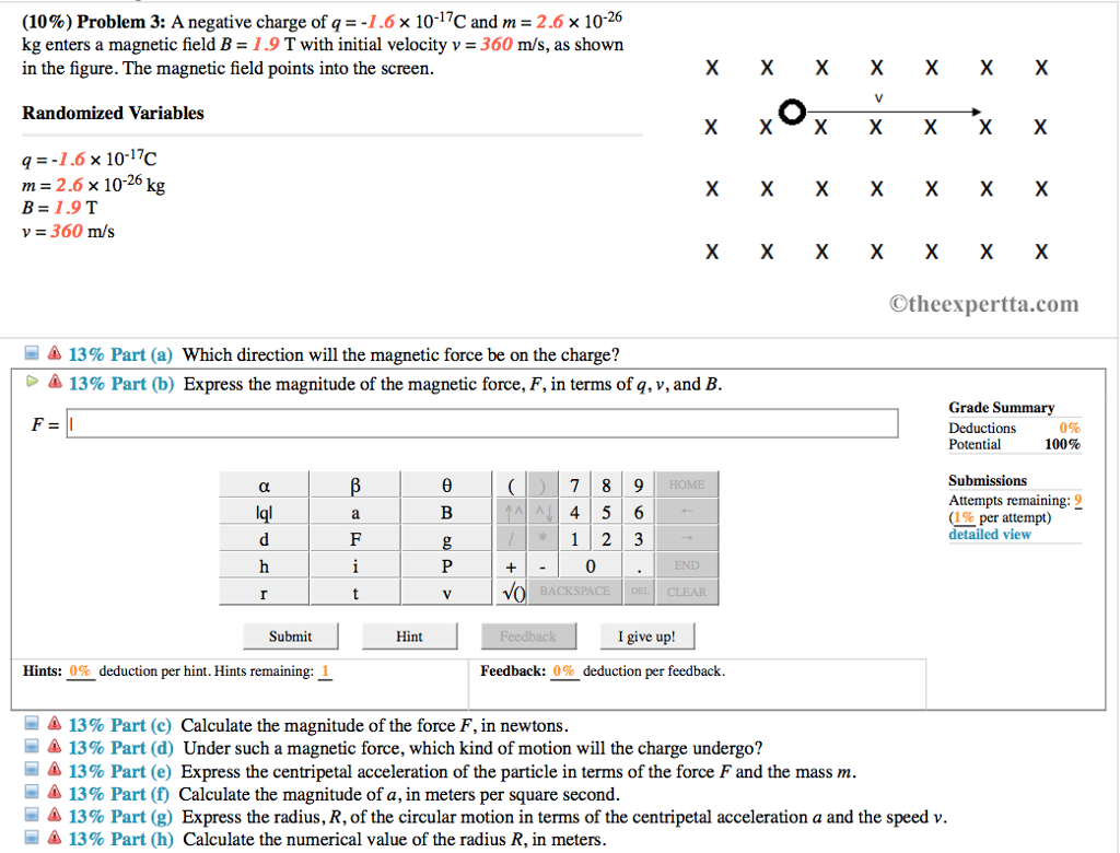 Solved (10%) Problem 3: A negative charge of q--1.6 x 10-17C | Chegg.com