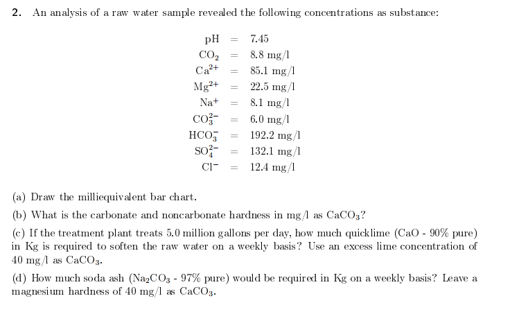 An analysis of a raw water sample revealed the | Chegg.com
