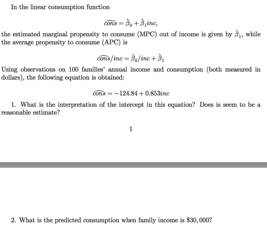 Solved In the linear consumption function conso + Binc, the | Chegg.com
