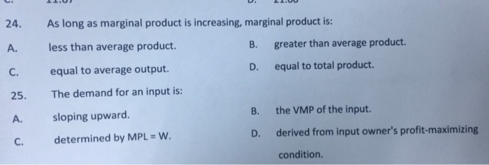 Solved As long as marginal product is increasing, marginal | Chegg.com
