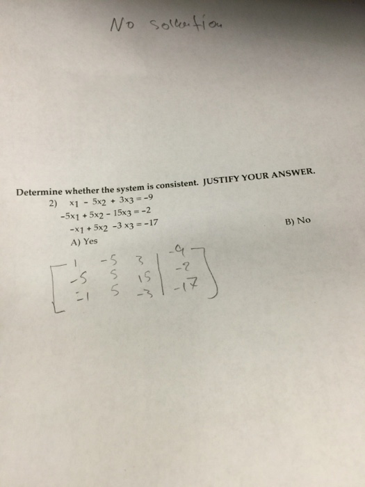 Solved Determine whether the system is consistent. JUSTIFY | Chegg.com