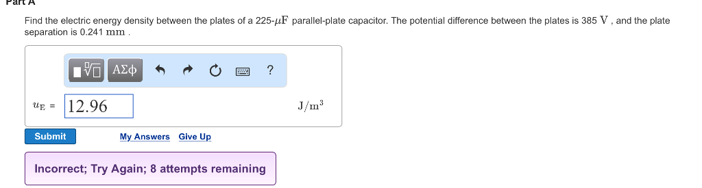 Solved Find the electric energy density between the plates | Chegg.com