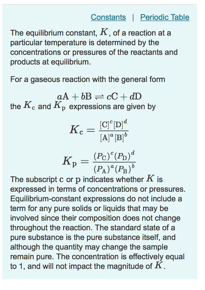 Solved Constants Periodic Table The equilibrium constant, K, | Chegg.com