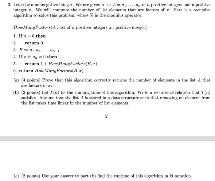 Solved Let n be a nonnegative integer. We are given a list A | Chegg.com