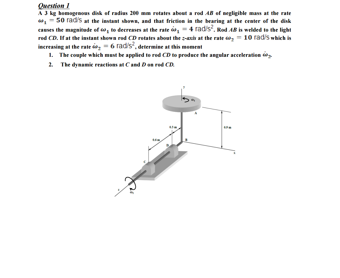 Solved Question 1 A 3 kg homogenous disk of radius 200 mm | Chegg.com