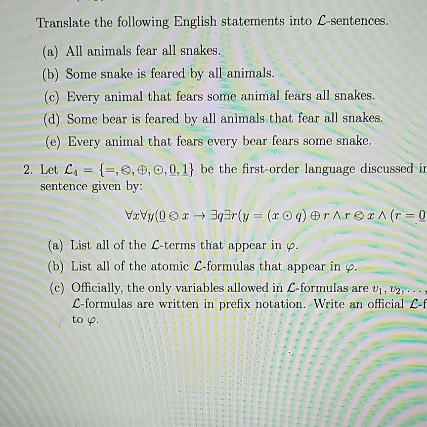 Solved Translate the following English statements into | Chegg.com