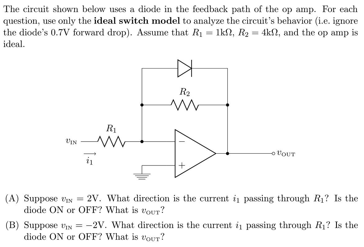 Solved The circuit shown below uses a diode in the feedback | Chegg.com