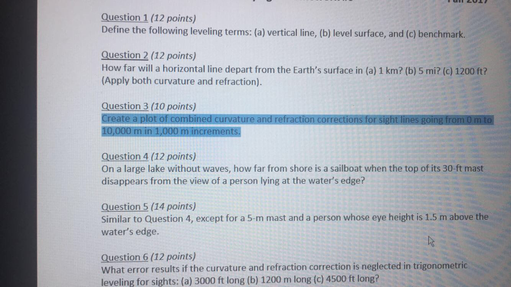 Solved Question 1(12 points) Define the following leveling | Chegg.com