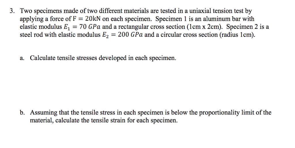 Solved 3. Two specimens made of two different materials are | Chegg.com