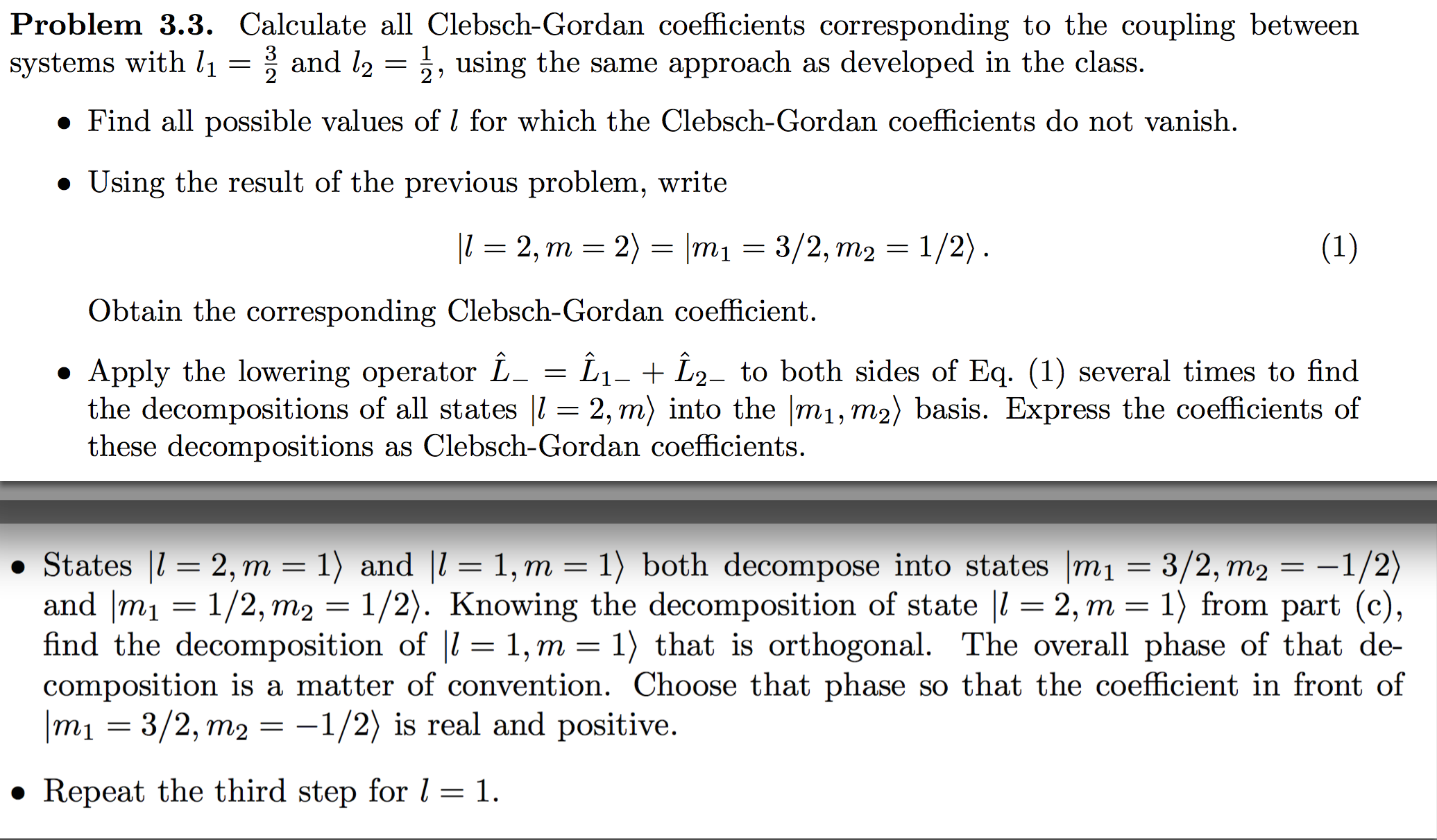 Calculate all Clebsch-Gordan coefficients | Chegg.com