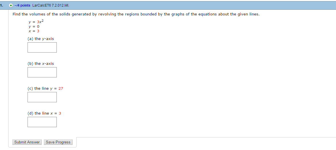 Solved Find the volumes of the solids generated by revolving | Chegg.com