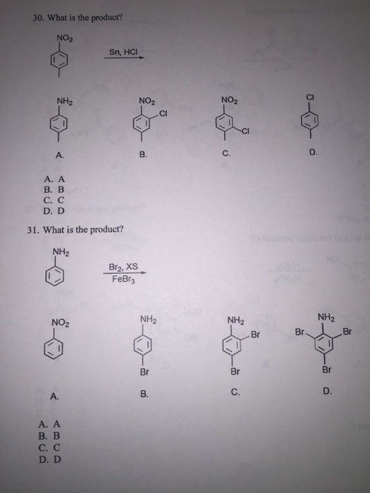 Solved 30. What is the product? NO2 Sn, HCI NH2 NO2 NO2 Cl | Chegg.com