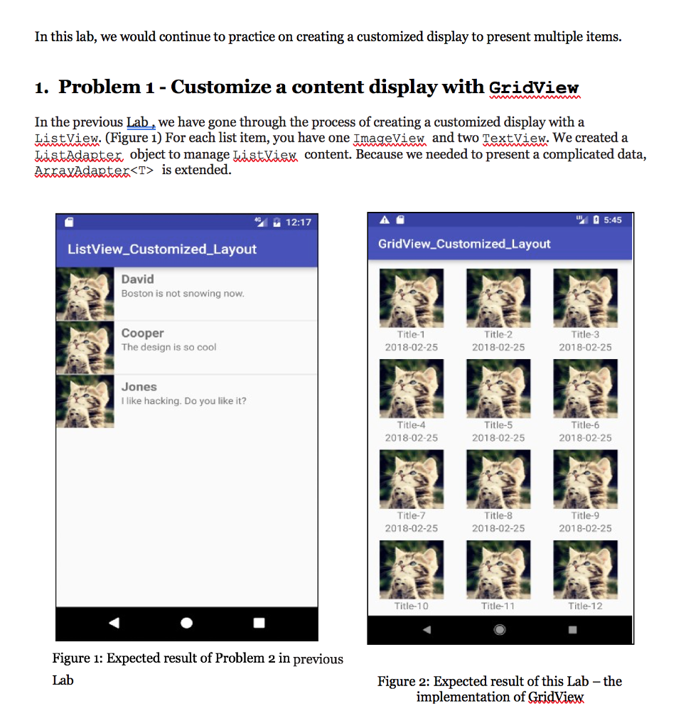 Solved In android studio, customize a content display with | Chegg.com