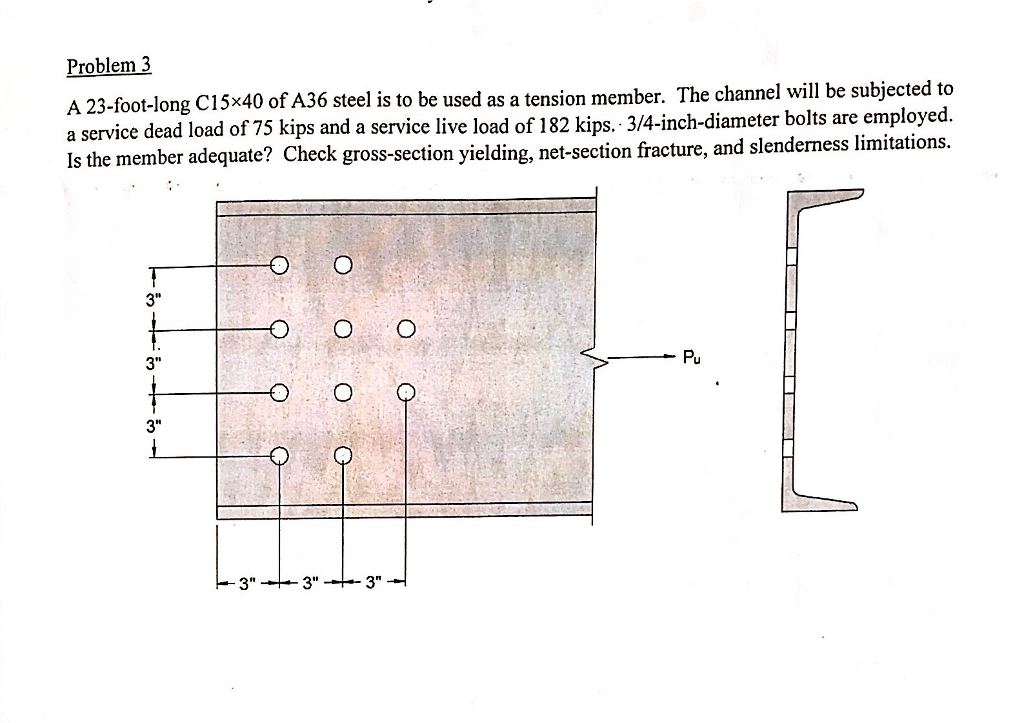 Solved Problem 3 A 23-foot-long C15x40 of A36 steel is to be | Chegg.com