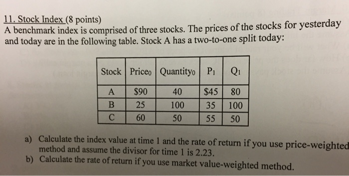 Solved A benchmark index is comprised of three stocks. The | Chegg.com