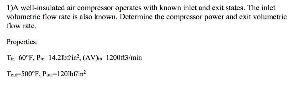 Solved A well-insulated air compressor operates with known | Chegg.com