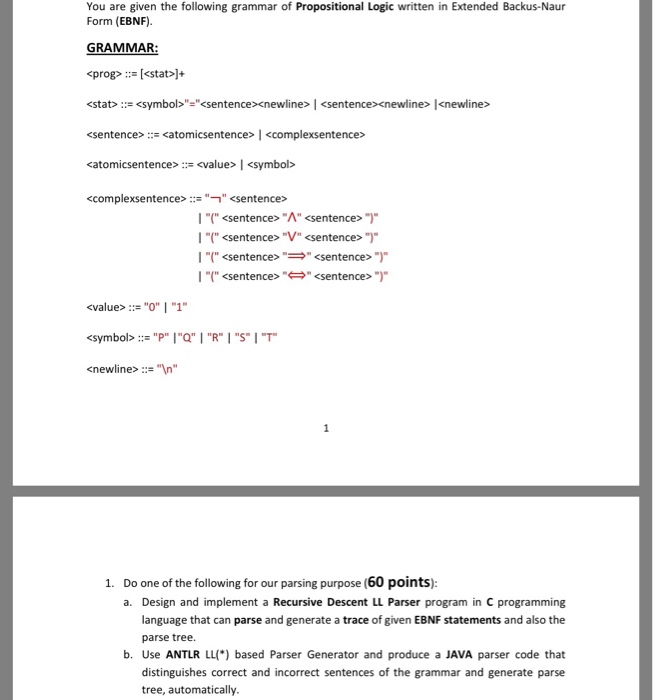 Solved You are given the following grammar of Propositional | Chegg.com