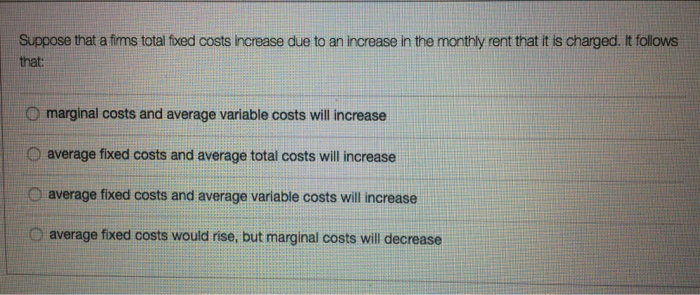 Solved Suppose that a firms total fixed costs increase due | Chegg.com