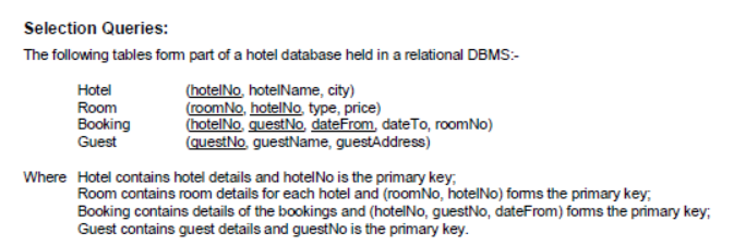Solved Selection Queries: The following tables form part of | Chegg.com