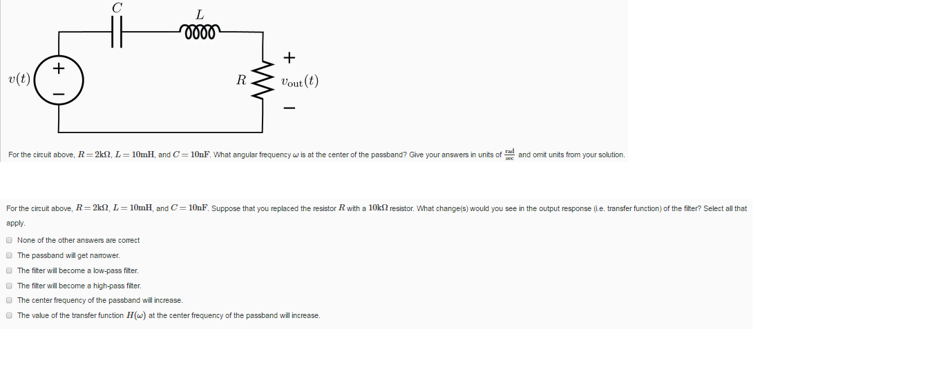 Solved R vout (t) v (t) For the circuit above, R 2km, L | Chegg.com