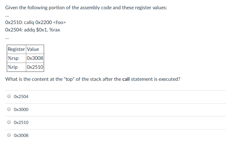 Solved Given the following portion of the assembly code and | Chegg.com