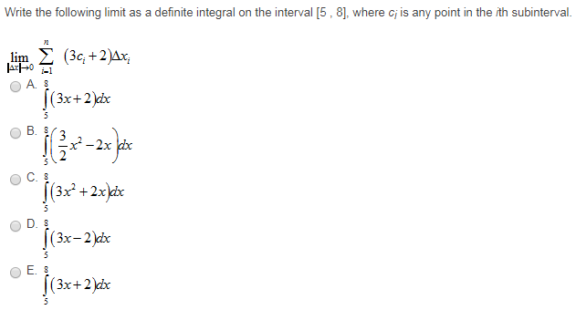 Solved Write the following limit as a definite integral on | Chegg.com