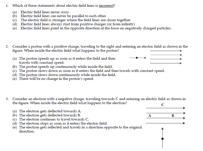 Solved 1. Which of these statements about electric field | Chegg.com