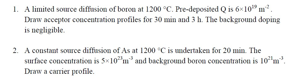 Solved A limited source diffusion of boron at 1200 degree C. | Chegg.com