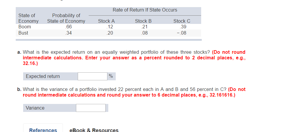 Solved What is the expected return on an equally weighted | Chegg.com