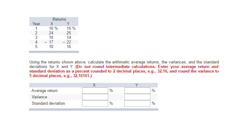 Solved Using The Returns Shown Above Calculate The