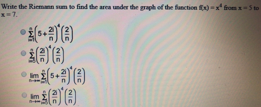 Solved Write the Riemann sum to find the area under the | Chegg.com