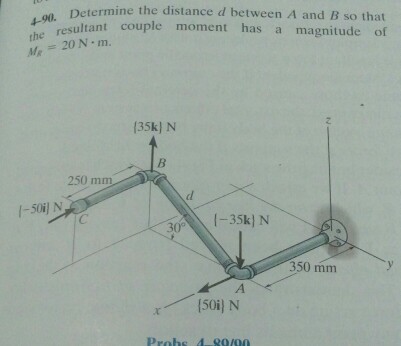 Solved 4-90. the resultant coule distance d Me 20 N m. . | Chegg.com