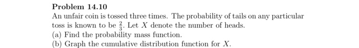 Solved An unfair coin is tossed three times. The probability | Chegg.com