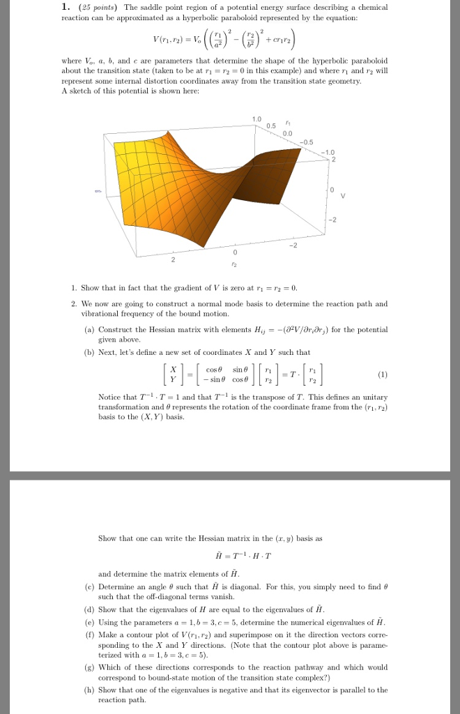 The saddle point region of a potential energy surface | Chegg.com