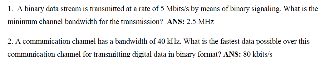 Solved A binary data stream is transmitted at a rate of 5 | Chegg.com